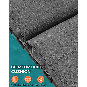 Pellebant Patio Chaise Lounge Chair with Cushion, Adjustable Lounge Chair with 5 Positions, Outdoor Recliners All Weather for Pool, Beach and Yard, 2 Pcs,Dark Grey