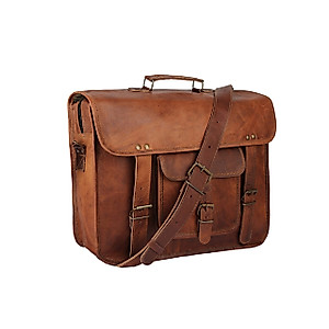 The Vintage Stuff 16" Handmade Leather Travel Messenger Office Crossbody Bag Laptop Briefcase College Satchel Computer Best Bag for Men and women Brown