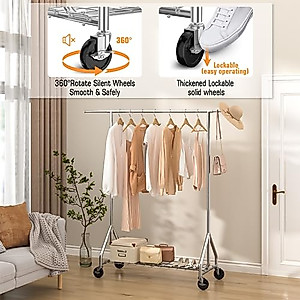 HYSEYY Clothes Rack, Heavy Duty Clothes Rack Load 450 LBS, Standing Clothing Rack with Shelves & Wheels, Garment Racks for Hanging Clothes Adjustable Collapsible Rolling Clothes