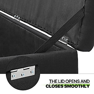 Magshion 42 Inch Storage Ottoman Bench, Large Tufted Rectangular Ottoman Bench with Hinged Lid, Entryway Storage Bench for Living Room, Bedroom, Hallway – Supports up to 800 lbs, Linen Black