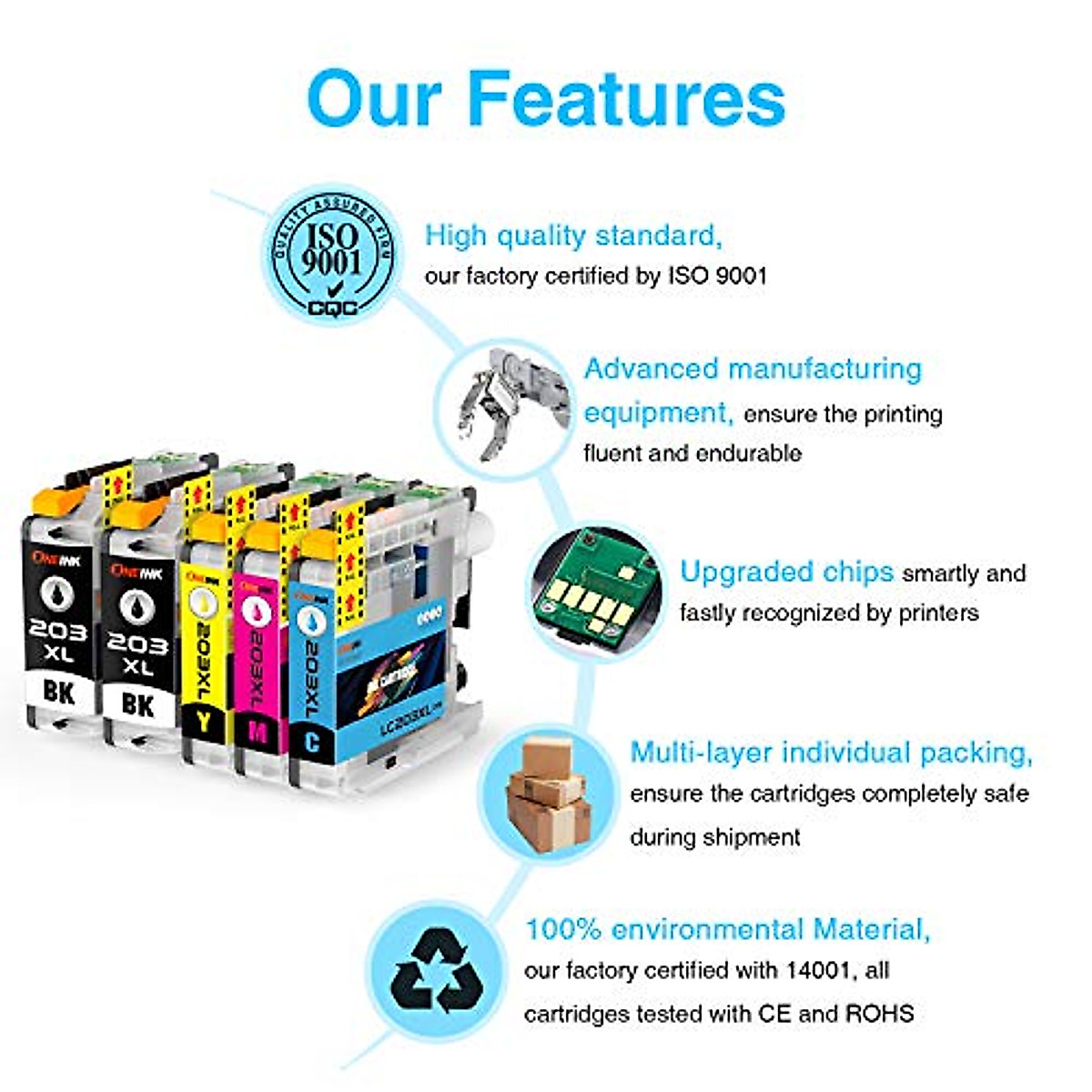 ONEINK Compatible Ink Cartridges Replacement for Brother LC203 XL LC203XL LC201 XL LC201XL for Brother MFC-J480DW J485DW J680DW J885DW J4420DW J4620DW J5620DW Printer, 10 Packs (4BK/2C/2M/2Y)