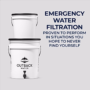 Outback Water Emergency Filtration System - 5 Gallon Bucket Water Filter - Gravity Powered, Portable, Purify up to 24 Gallons of Potable Drinking Water Per Day