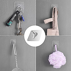 JIQGOZBAN Adhesive Hooks Kitchen Bathroom Wall Hooks, Heavy Duty 13lb(Max) Nail Free Sticky Picture Hangers, Stainless Hooks Reusable Utility Towel Bath Ceiling Hooks 10 Packs