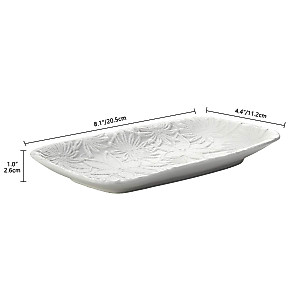 Emibele Ceramic Jewelry Tray, Bathroom Kitchen Vanity Decorative Trinket Tray Ring Dish for Earrings Rings Watch Keys, Ceramic Dessert Plate, White