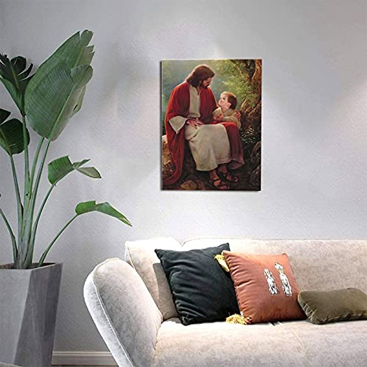 Cynken Jesus Christ and Child Canvas Wall Art Religious Spiritual Painting inspirational Motivational Portrait Poster Artwork Modern Home Decorations Framed Ready to Hang, 12x16 inch