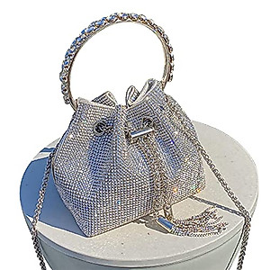 TOPALL Upgrade Rhinestone Evening Bag Silver Purse Sparkly Diamond Silver Clutch Purses for Women Party Club Wedding (Medium)