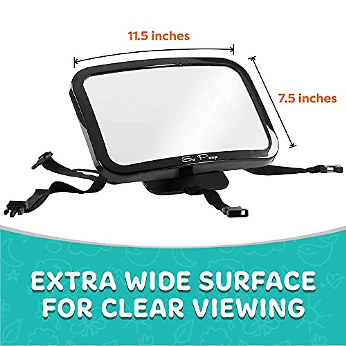 So Peep Adjustable Baby Car Mirror - Extra Large Backseat Safety Mirrors with Wide-Angle View and Headrest Straps for Rear-Facing Infant Car Seats - Newborn Essentials﻿