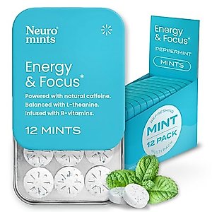 NeuroGum Energy Caffeine Mints (144 Pieces) - Sugar Free with L-theanine + Natural Caffeine + Vitamin B12 & B6 - Nootropic Energy & Focus Supplement for Women & Men - Keto & Vegan, Peppermint Flavor