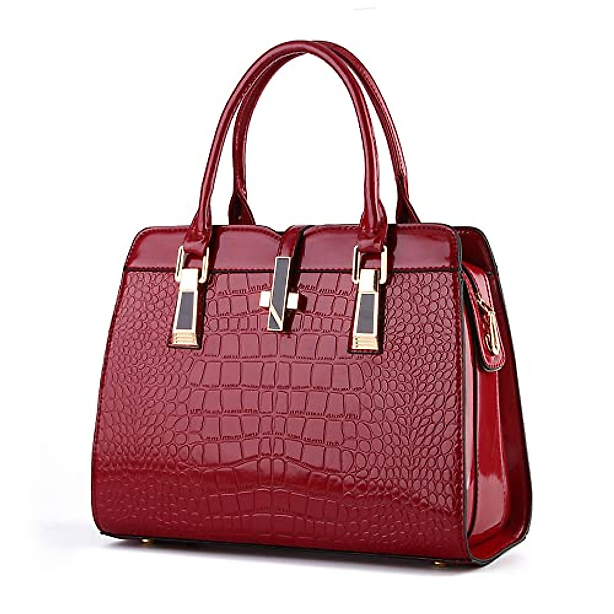 JINMANXUE Tote Bags For Women Retro Classic Tote HandBag Crocodile Pattern Purse with Zipper Closure ，Laies Gift (Red)