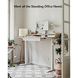 BANTI 55 x 24 Inch Electric Standing Desk with 3 Drawers, Adjustable Height Stand Up Desk, Sit Stand Home Office Desk with Storage Shelf, Light Walnut Top