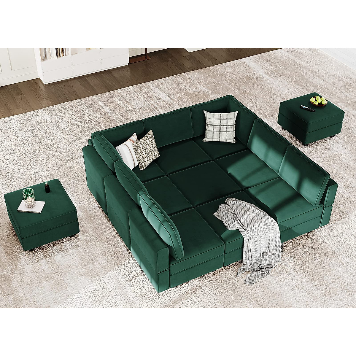 Belffin Modular Sectional Sofa with Ottomans Velvet Oversized U Shaped Sofa Couch with Storage Seats Sofa Set with Reversible Chaise Velvet Green…