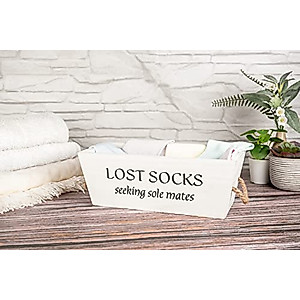 Lost Socks Basket for Laundry Room – White Laundry Basket, Wooden Farmhouse Laundry Hamper, Sock Bin, Laundry Room Storage Baskets for Shelves, Sock Basket from UpTrend Design