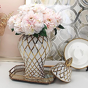 Gazechimp Modern Ceramic Ginger Jar Vase Porcelain Jar Temple Jar Handicraft with Lid Decorative Universal for Home Cafe Desktop Bedroom Decor Ornament