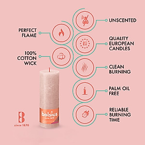 BOLSIUS 4 Pack Misty Pink Rustic Pillar Candles - 2.75 X 7.5 Inches - Premium European Quality - includes Natural Plant-Based Wax - Unscented Dripless Smokeless 85 Hour Party and Wedding Candles