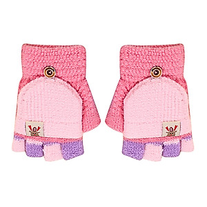 Aniywn Winter Knitted Convertible Fingerless Gloves Mittens Cute Warm Mitten Gloves for 3-7 Years Old Kids Boys Girls