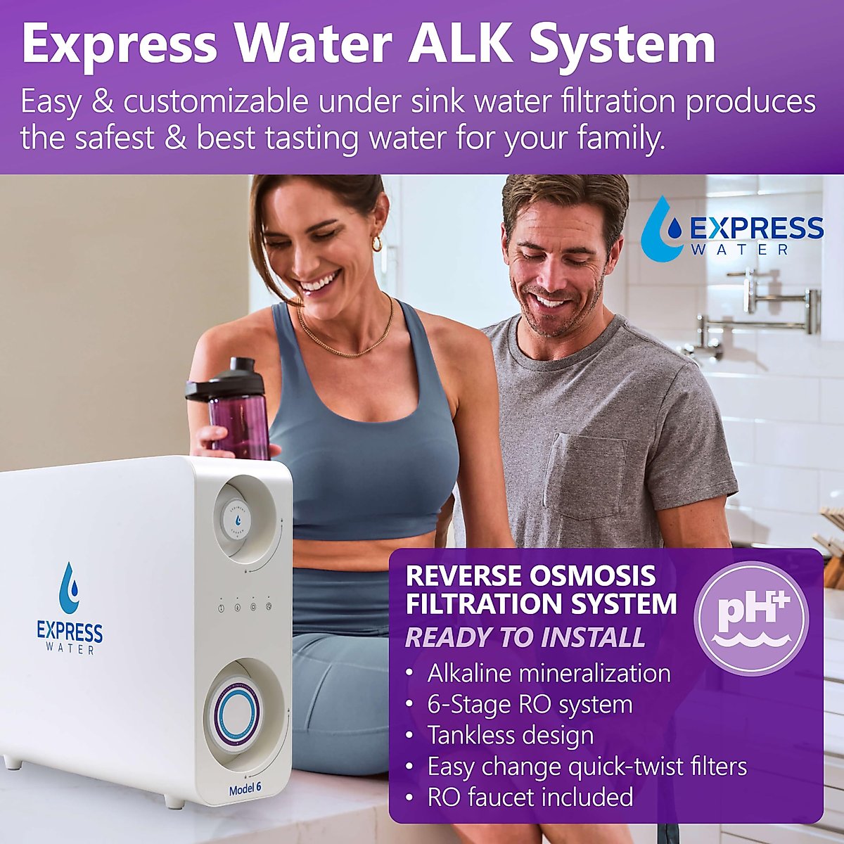 Express Water 600 GPD Tankless Reverse Osmosis System - 2:1 Pure to Drain Reverse Osmosis Water Filter System, Easy Install, Quick Twist Filters RO Water System - RO System Under Sink, Brushed Nickel