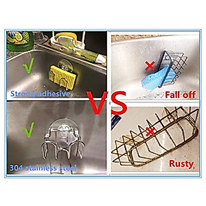 Sponge Holder for Kitchen Sink Bogeer Adhesive Sink Sponge Holder, Quick Drying, Reusable Adhesive, 304 Stainless Steel
