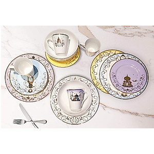 Disney Princess 16-Piece Dinnerware Set | Cinderella, Jasmine, Ariel, Belle
