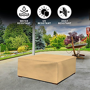Extra Large Square Outdoor Side Table or Ottoman Cover - Outdoor Square Table Covers - Patio Ottoman Washable - Heavy Duty Furniture 36x36x16 Beige