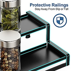 Warmfill Spice Rack Organizer For Cabinet 2 Tier Black Expandable Spice Rack for Pantry, Spice Organizer Display Shelf from 14.5 to 27.3 inch