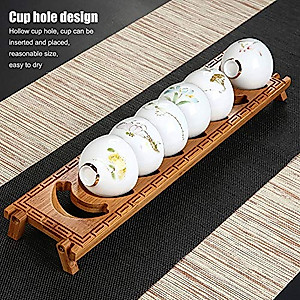 VTOSEN Natural Bamboo Teacup Holder Shelf Tea Cup Draining Rack Organizer Tea Ceremony Accessories(Eight Compartment)