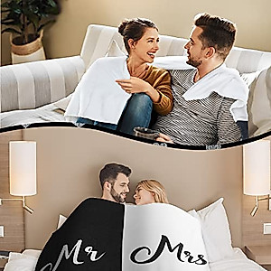 Redbaker Mr and Mrs Black and White Stitching Blanket Honeymoon Just Married Blanket Bride and Groom Gift Wedding Blanket for Couples Summer Air Conditioning Room Christmas Valentine's Day Gift