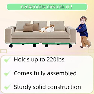 HBFBDRCT Furniture Spliceable Movers Dolly, Securely Holds 220 Lbs, Moving Dolly Cart for Heavy Furniture, Piano, Couches, Fridges, Boxes, 5 Wheels Dolly Rolls, No Assembly Required (Green dolly)