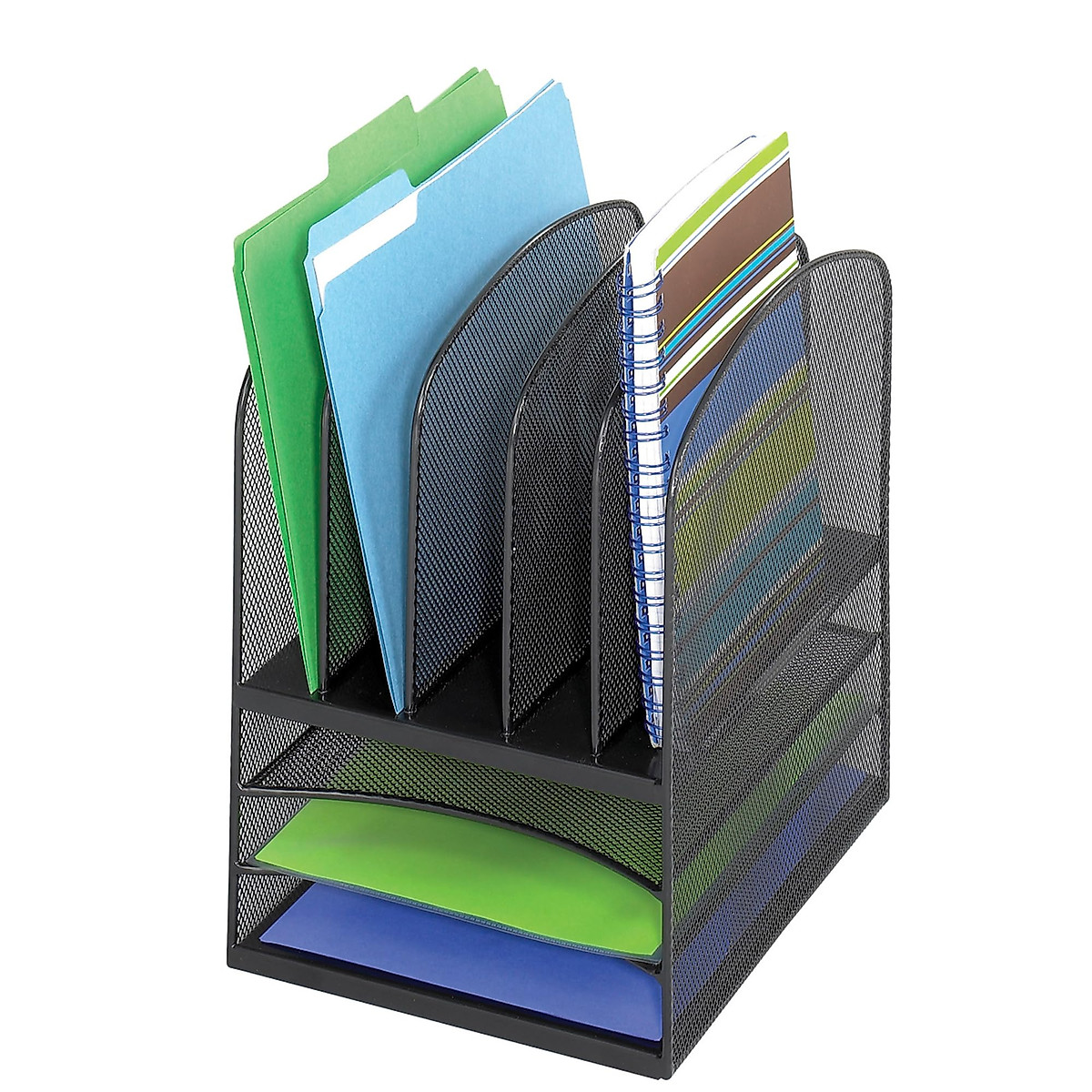 Safco Products 3266BL Onyx Mesh 5 Sorter, 3 Tray Desktop Organizer. Durable Steel Mesh Construction -3 Horizontal Trays. Multifunctional Use Ideal for Cubicles, Home Offices, Mail Rooms & Classroom