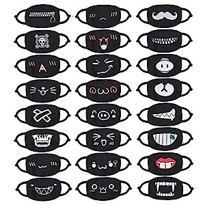 24pcs (Style) Mouth Mask Black Cartoon Mouth Mask Kawaii Cotton Mask, Unisex