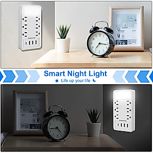Outlet Extender multiport，Surge Protector Power Strip with Warm nightlight，USB C Wall Charger with 6 Electric Outlet , USB Multi Plug，Outlet Splitter for Home，Office，Dorm，Bathroom