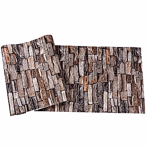 Vopie Brick Wallpaper, Stone Textured, Removable and Waterproof for Home Design and Room Decoration, Super Large Size 0.53m x 10m / 393.7" x 21"