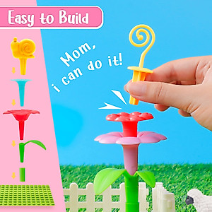 PREBOX Flower Building Toys Set for Toddler Girls - Birthday Gifts and Fine Motor Skills Toys for Kids Age 3 4 5 6 yr, STEM Crafts and Build a Garden with Insects and Animals