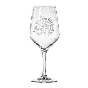 Rolf Glass Compass Star All Purpose Wine Stemmed Wine Glass 19.5 Ounce Set of 4 | Lead-free Glassware | Nautical-Themed with Intricate Compass Star Design | Stylish Drinkware for Wine Lovers