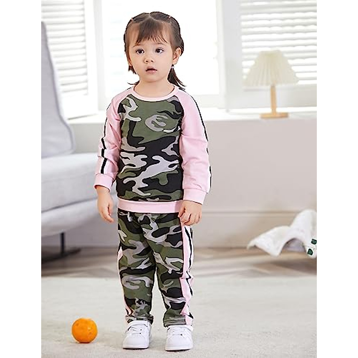 puseky Toddler Baby Girls Camouflage Long Sleeve Shirt & Pants Tracksuit Outfits (4T-5T, Camouflage+Pink)