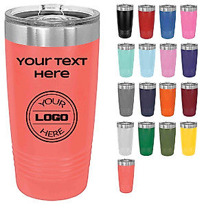 Generic Personalized Tumbler With Slide Lid- Customize Text or Logo-20oz Insulated Cup (Coral)