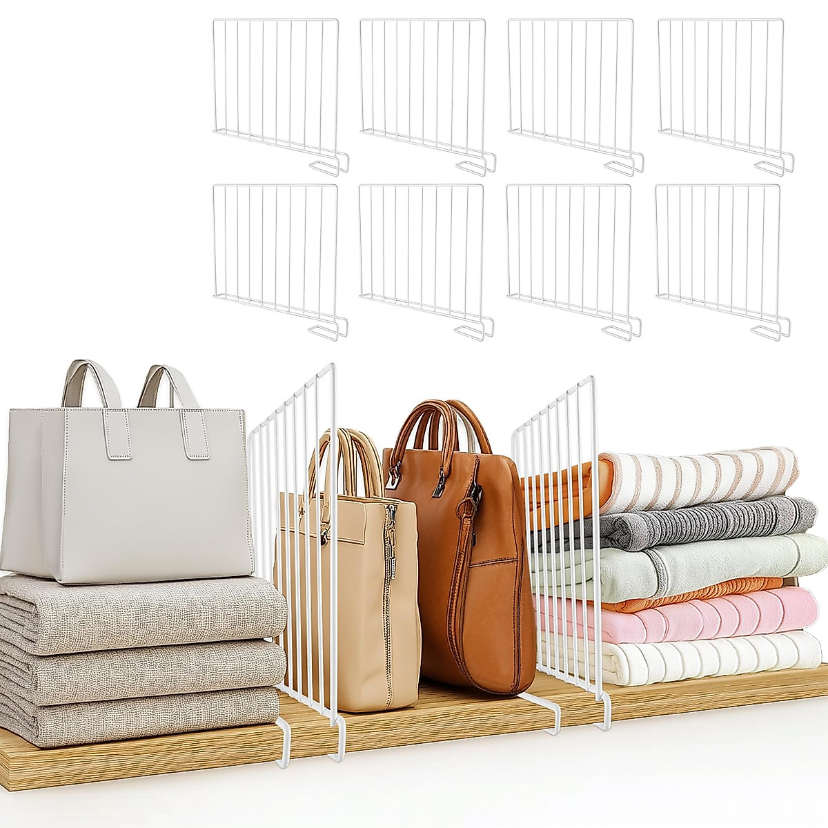 IVONNEY Wire Shelf Dividers Closet Organization, 8 Pack Metal Closet Dividers, White Wire Shelf Separators - Closet Shelf Dividers for Wood Shelves, Vertical Wire Shelving Dividers
