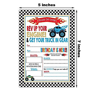 Monster Truck Birthday Party Invitations - Set of 20 with envelopes