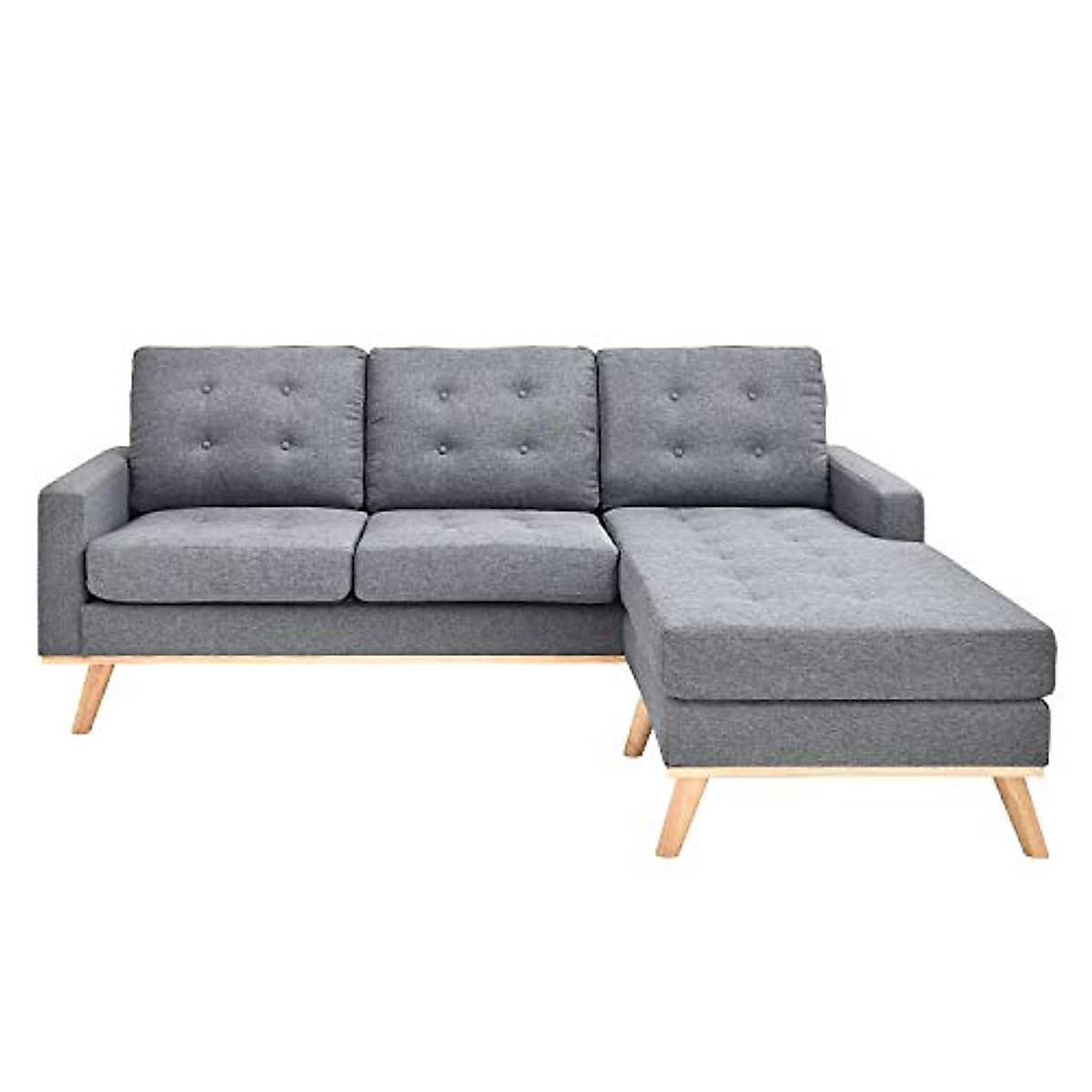 AC Pacific Shelby Mid Century Modern Living Room Tufted Sectional Set, LF, Pewter Grey