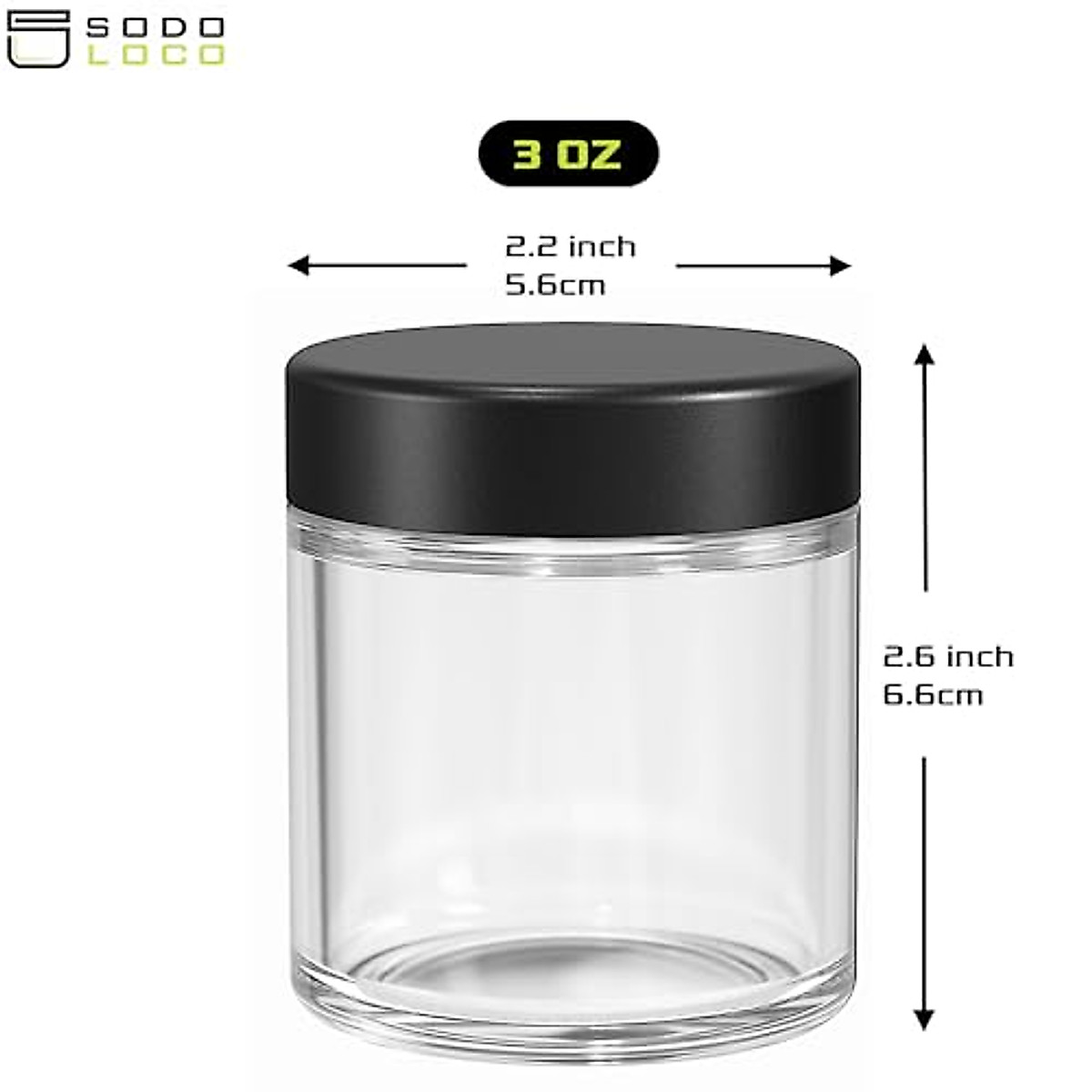 (50 Pack) 3oz Thick Glass Jars with Black Child Resistant Lids - Airtight Storage Containers for Herbs, Spices, Cosmetic, Medicine & More