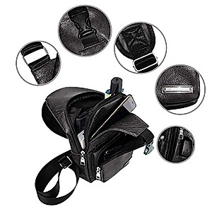 PHABULS Men's Side Sling Faux Leather Backpack Chest Bag for Men with USB Charging Port for Travel, Hiking,Cycling(Black)