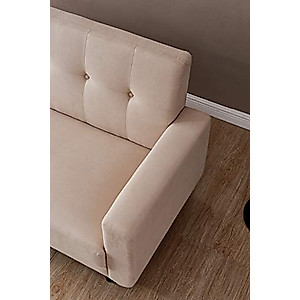 Meiyum Mid-Century Modern Loveseat/Sofa/Couch, with Upholstered Fabric in Brown for Living Room, Bedroom, Office, Apartment - Beige