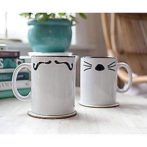 Ukonic Friends Mr. Rachel Whiskers and Mrs. Ross Moustache Double-Sided Mugs | Set of 2