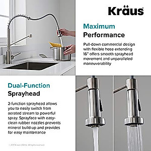 Kraus KPF-1610SFS-KSD-43SFS Bolden 18-Inch Single Handle Commercial Style Pull-Down Kitchen Faucet with Soap Dispenser, Spot Free Stainless Steel