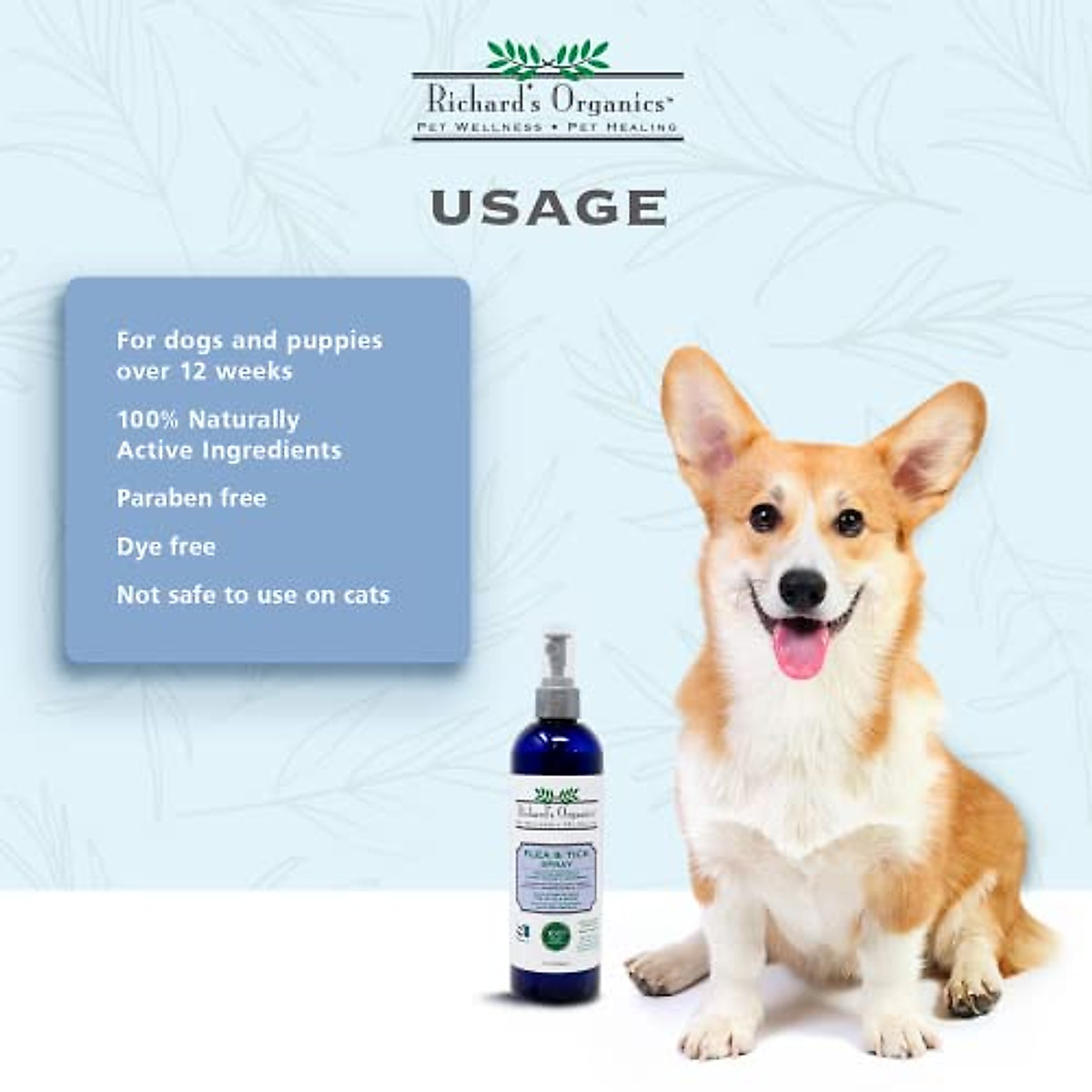 Richard’s Organics Gentle Flea and Tick Spray for Dogs –100% Natural Actives Kills Fleas, Ticks, Repels Mosquitos for Up to 4 Weeks – No Harsh Chemicals, Safe for Use Around Children (12 oz)