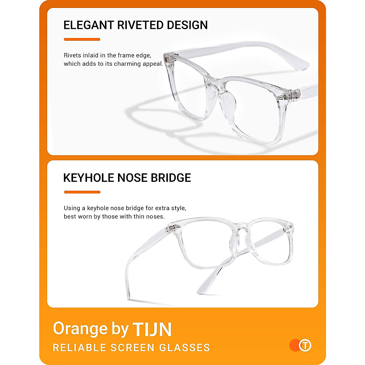 TIJN Unisex Stylish Square Non-Prescription Eyeglasses Glasses Clear Lens Women Men Eyewear