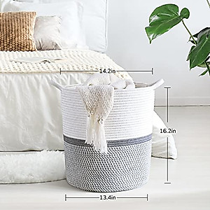 INDRESSME Large Cotton Rope Basket 14.2'' x 13.4'' x 16.2'' Baby Laundry Toy Basket Storage Kids Tall Woven Basket Blanket Nursery Hamper Bin