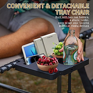 KingCamp Chaise Lounge Outdoor Adjustable Textilene Waterproof Patio Lounge Chair with Side Table Portable Camping Reclining Chair with Pillow (1 Pack, Beige)