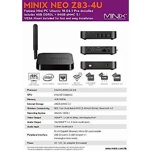 MINIX NEO Z83-4U, Fanless Mini PC Ubuntu 18.04.1 Pre-Installed [4GB/64GB eMMC 5.1/ VESA Mount/Dual-Band Wi-Fi/Gigabit Ethernet/4K/Mini DP/Auto Power On]. Sold Directly Technology Limited.