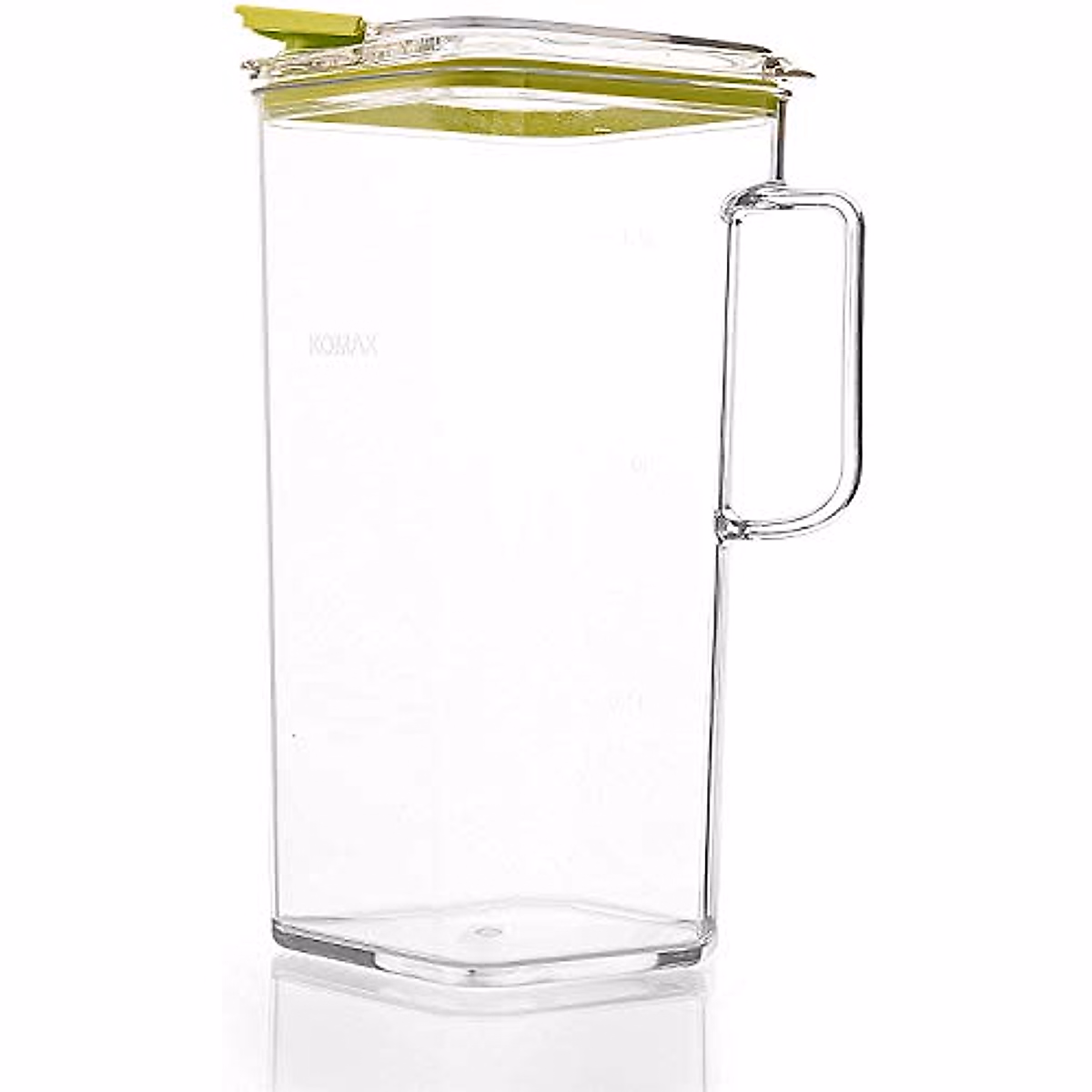 Komax Tritan Plastic Pitcher With Lid | 60-oz (1.8-quart) Water Pitcher With Green Lid | Compact Water, Tea, Lemonade, Milk, Sangria Pitcher | Square BPA-Free Water Pitcher