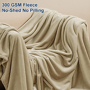PHF Ultra Soft Fleece Blanket Queen Size, No Shed No Pilling Luxury Plush Cozy 300GSM Lightweight Blanket for Bed, Couch, Chair, Sofa Suitable for All Season, 90" x 90", Khaki
